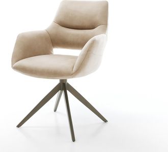 DELIFE Drehstuhl Yago-Flex mit Armlehnen Mikrofaser Beige Vintage Kreuzgestell breit Effektfinish Titan 360&deg; drehbar Wippfunktion Taschenfederkern, Esszimmer