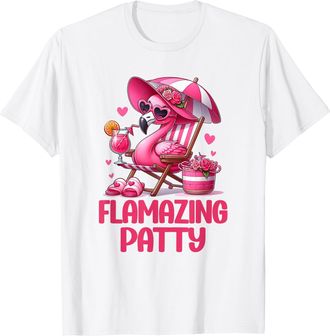 BDAZ Flamazing Patty Pink Flamingo Tropical Beach Trip Damen T-Shirt