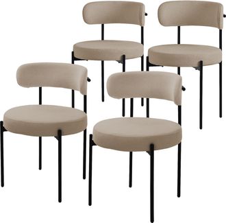 ML Design ML-Design Esszimmerst&uuml;hle 4er Set, K&uuml;chenstuhl aus Teddystoff Braun, Wohnzimmerstuhl mit R&uuml;ckenlehne, Polsterst&uuml;hle mit schwarzen Metallbeinen, Lounge