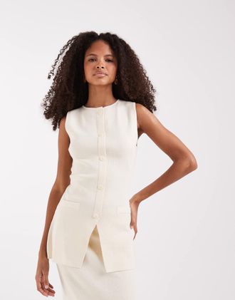 Pretty Lavish Alba - Gilet de tailleur long densemble en maille - Cr&egrave;me-Blanc