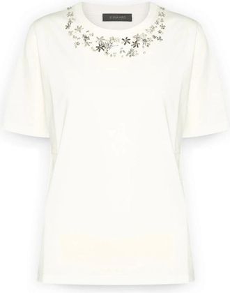 Elena Miro Femme, Tops, Blanc, Taille: 46 FR T-shirt avec broderie florale