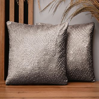 MG Design 2er Set Kissenbez&uuml;ge 35 x 35 cm in Grau- mit Rei&szlig;verschluss, Samt mit Tropfenpr&auml;gung, sanfter Griff & pflegeleicht