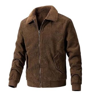Generic Manteau rétro épais en polaire pour homme avec col rabattable, manches longues, décontracté, fermeture éclair, marron, XL