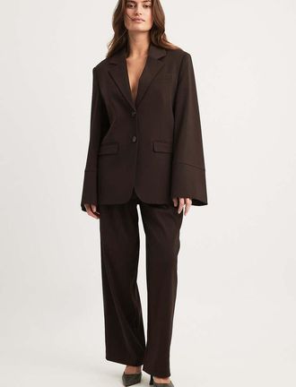 NA-KD pantalon de costume large taille haute marron