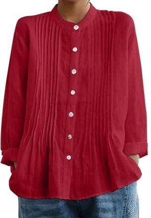 Generic Chemisier Femme Coton Lin Chic Et Elegant D&eacute;contract&eacute; Chemisiers Et Blouses D&eacute;t&eacute; Manche Longue &Agrave; Col en V L&acirc;che Haut L&eacute;ger Comfy Tunique Mode Coton Et
