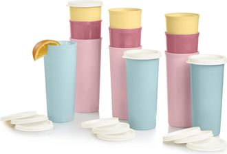 Tupperware Becher-Set, 12 St&uuml;ck, sp&uuml;lmaschinenfest und BPA-frei (12 Trinkgl&auml;ser, 12 Deckel, je 473 ml)
