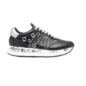Premiata Schwarze Leder- und Stoff-Sneakers mit silbernen Details und Nieten - - Shoes - Damen - Schwarzk - 36 EU