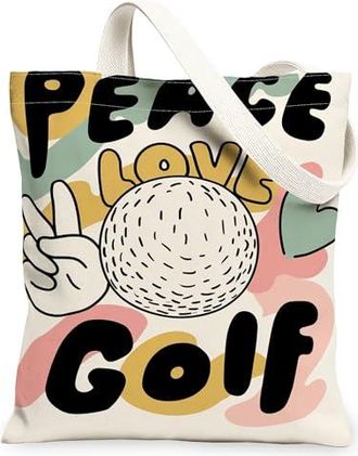 Generic Peace Love Sac fourre-tout en toile de golf, motif abstrait artistique, sacs d&eacute;picerie r&eacute;utilisables, l&eacute;gers et lavables, multicolore, 13x15 Inch