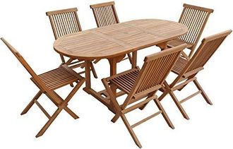 Happy Garden Salon de Jardin en Teck Lombok - Table Ovale Extensible - 6 Places