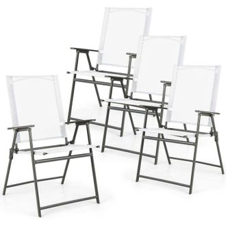 Costway Lot de 4 Chaise de Jardin Exterieur, Fauteuil de Jardin, Verrouillage de S&eacute;curit&eacute;, Cadre en M&eacute;tal, Chaise Pliante pour Cour Camping Salle &agrave; Manger