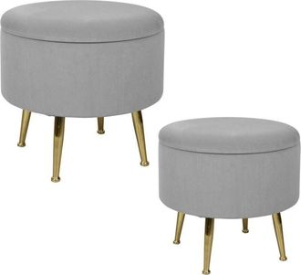 Pier Import Pier Import - Tabouret pouf rond tissu gris pieds dorés tim (lot de 2)