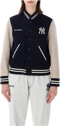 Sporty & Rich Femme, Vestes, Bleu, Taille: 38 FR Yankees Curve Wool Varsity Jacket