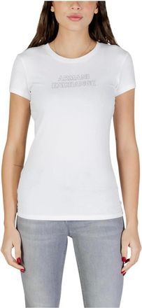 A|X Armani Exchange Femme, Tops, Blanc, Taille: 40 FR T-shirt &agrave; Manches Courtes et Col Rond en M&eacute;lange de Coton
