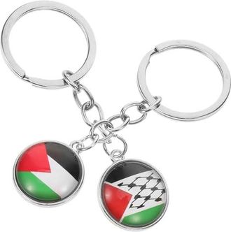 Frcolor UPKOCH Lot de 2 Porte-Cl&eacute;s Ronds Drapeau Palestinien en M&eacute;tal Solide Accessoires D&eacute;coratifs Patriotiques pour Paquet et Cl&eacute;s Pendentifs Cr&eacute;atifs pour 