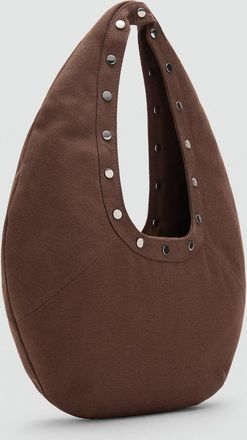 Mango Ovale Schultertasche mit Ziernieten schokolade - Damen - Einheitsgröße - MANGO