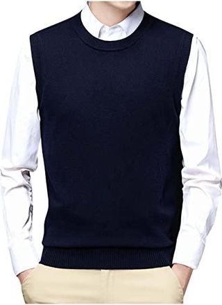 Generic Gilet sans manches pour homme - Col rond - Pull sans manches - Coupe ajust&eacute;e - Pull en tricot sans manches - D&eacute;bardeurs d&eacute;contract&eacute;s, bleu marine, M