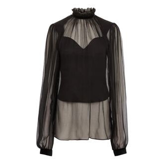 Nina Ricci Ruffled Highneck Silk - - Blouses & Shirts - Damen - Schwarzk - M