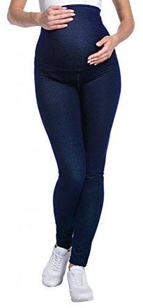 Happy Mama Femme Effet Jean Leggings de Grossesse Elastique &agrave; la Taille. 948p (Jeans Marine, 32-34, S)