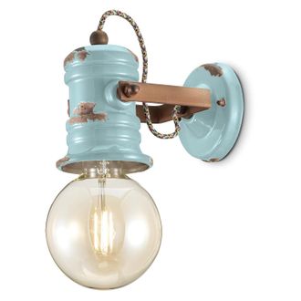 Ferroluce Wandleuchte Industrial Minimal Urban Eisen Keramik Vintage Hellblau 1 Licht E27