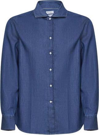 Brunello Cucinelli Homme, Chemises, Bleu, Taille: M Chemise en coton chambray