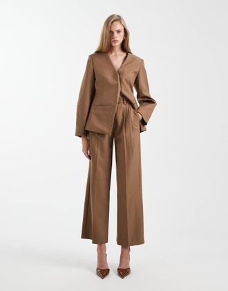 4th & Reckless Elegante Hose in Kamelbraun mit weitem Bein und Bundfalten, Kombiteil-Neutral