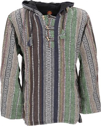 Guru Shop Goa Kapuzenshirt, Baja Hoodie, Boho Style Kapuzenpullover - Grün, Herren, Baumwolle, Size:XXL