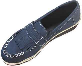 Generic Mocassins pour femme - Large largeur - Chaussures de marche &agrave; pompons - Couleur unie - Classiques - &Eacute;l&eacute;gantes - Respirantes - Confortables - Chaussure