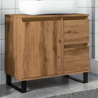 vidaXL Vidaxl - Armoire murale de salle de bain ch&ecirc;ne artisanal 65x33x60 cm - Bois ding&eacute;nierie r&eacute;sistant &agrave; lhumidit&eacute; - Pieds en fer pour stabilit&eacute;