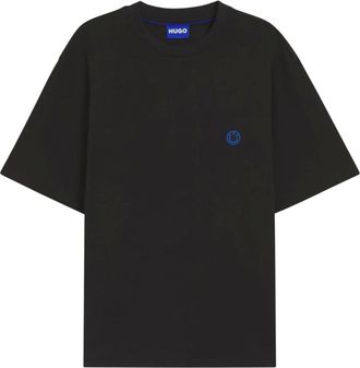 HUGO BOSS Homme, Tops, Noir, Taille: L T-shirt d&eacute;contract&eacute; en coton avec patch logo