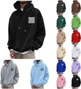 Generic Sweat &agrave; Capuche Homme Humoristique avec Code QR Scan Code Joke Sweatshirts Unisexe avec Message QR imprim&eacute; au Dos Fu Personnalis&eacute; Sweat-Shirt