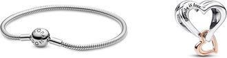 Pandora Damen-Armband mit Kugelverschluss, glatt 925 Silber 17 cm-590728-17 & Moments Bicolor Offen gearbeitetes Unendlichkeits-Herz Charm