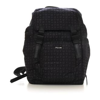 Pollini Canvas-Rucksack mit Logo-Fantasie - - Bags - Herren - Schwarzk - ONE SIZE