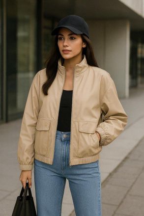 Worldclassca Lederimitatjacke Worldclassca Oversized Kunstleder Jacke Bomber Trench Jacke Blouson Neue Kollektion - Stilvolle und gem&uuml;tliche Mode f&uuml;r Damen