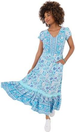 Joe Browns Button Detail Border Print Maxi Dress Robe, Bleu, 44 Femme