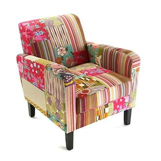 VERSA Pink Patchwork Fauteuil pour Salon, Chambre ou Salle à Manger, Canapé Confortable et différent, avec accoudoirs, Dimensions (H x l x L) 71 x 77 x 65 c