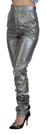 Dolce & Gabbana Womens Metallic Silver High Waist Skinny Pants Polyester