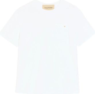 Valentino Garavani Homme, Tops, Blanc, Taille: S T-shirt en coton avec VGold