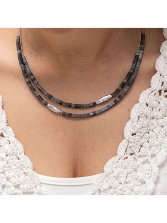 Zeeme Stainless Steel Halskette Edelstahl 2-reihig mit H&auml;matit-Steinen 42+5cm lang