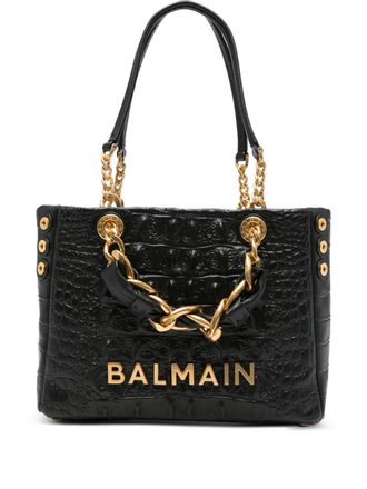 Balmain sac cabas à effet peau de crocodile - Noir