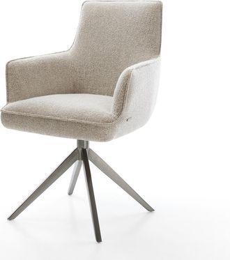 DELIFE Drehstuhl Heira-Flex mit Armlehnen Webstoff Soft Beige Kreuzgestell breit Graphit 360° drehbar Wippfunktion Taschenfederkern, Esszimmerstühle