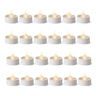 Amazon Basics LED Flameless Tea Lights Battery Operated Candles with Batteries Included, Pack of 24, 3.7 cm (L) x 3.7 cm (B) x 3.3 cm (H), White