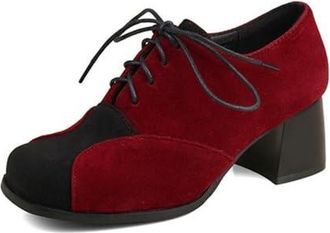 Generic Escarpins d&eacute;contract&eacute;s &agrave; talon carr&eacute; en velours &agrave; lacets pour femme, Rouge, 40.5 EU