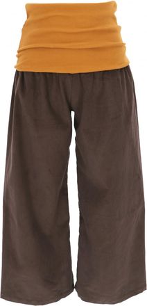 Guru Shop Weite Cord Marlenehose, Wellnesshose, Yogahose, Boho Hose mit Breitem Bund - Braun, Damen, Baumwolle, Size:L