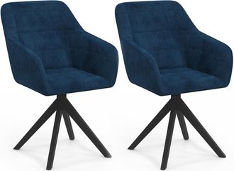 IDMarket Set mit 2 Drehstühlen für Esszimmer, Mady, aus blauem Samt