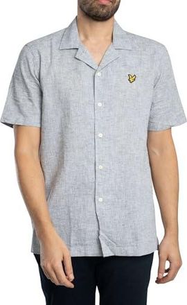 Lyle & Scott Homme Chemise À Manches Courtes en Mélange De Lin Oxford À Revers, Dark Navy, L