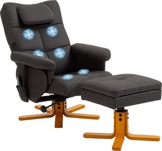HOMCOM Massagesessel mit Fu&szlig;st&uuml;tze Relaxsessel Wohnzimmer - R&uuml;ckenlehne bis 135&deg; verstellbar, Aufbewahrungsbox, Kopfst&uuml;tze und Fernbedienung - brauner Kunsts