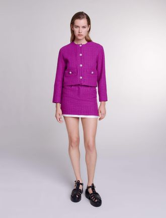 Maje Veste En Tweed - Rose - Taille 40 - Maje