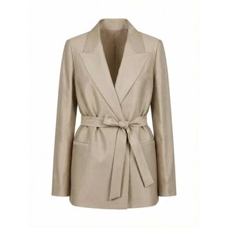 PESERICO Femme, Vestes, Beige, Taille: 38 FR Shiny Gabardine Belted Blazer