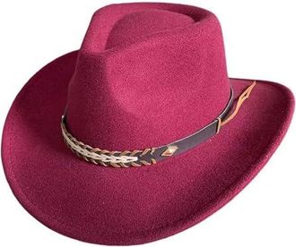 Generic Chapeau de cowboy occidental avec style ethnique en laine &agrave; bord moyen pour ext&eacute;rieur et d&eacute;contract&eacute;, bordeaux, Taille unique