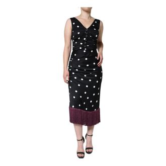 Dolce & Gabbana Polka Dot V-Ausschnitt Midi Kleid - - Dresses - Damen - Schwarzk - 2XS